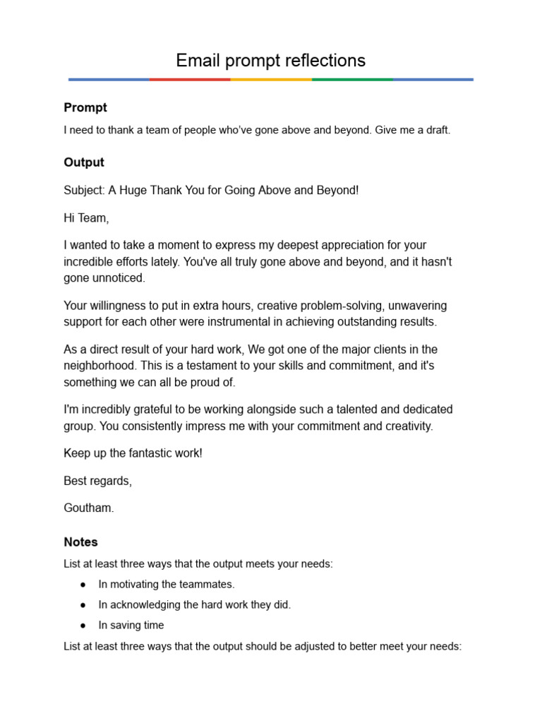 Email Prompt Reflections | PDF | Self-Improvement