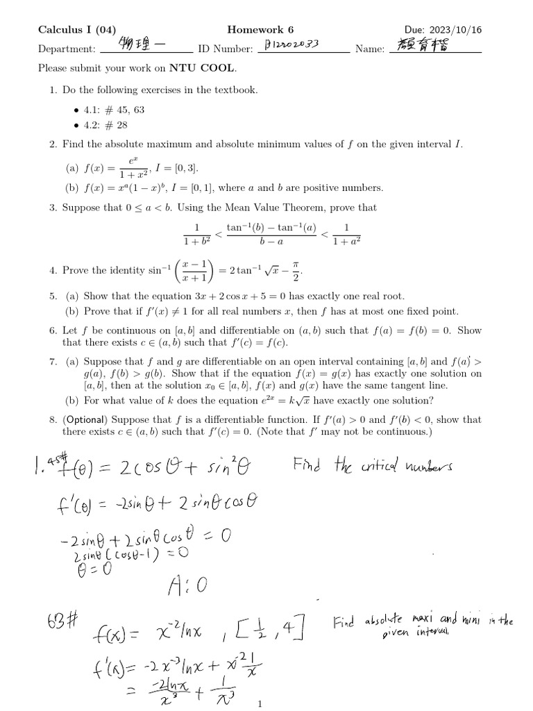 112calculus1 hw6 | PDF