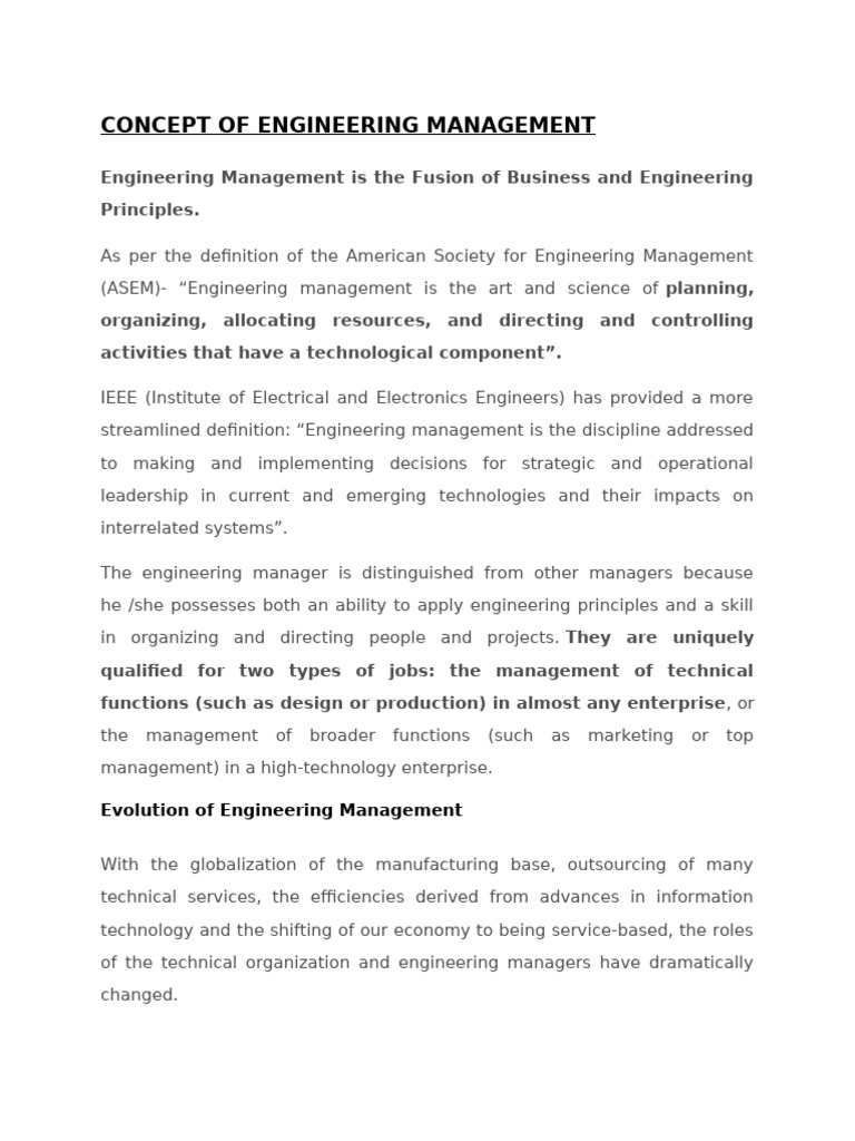 Concept of Engineering Management | PDF