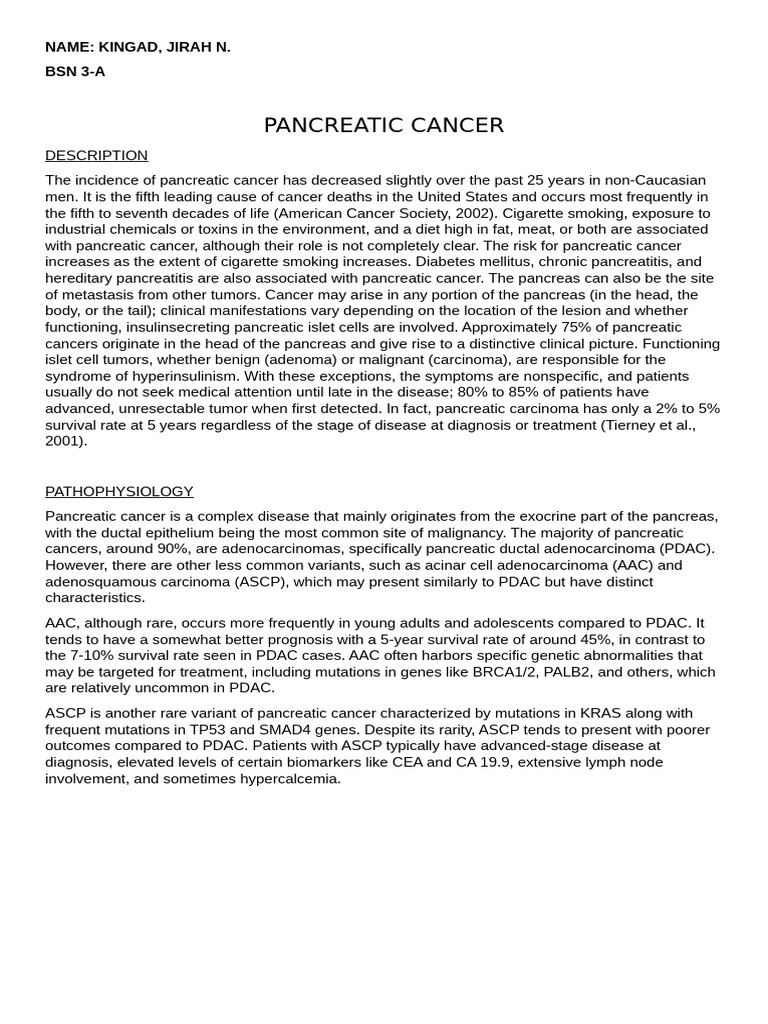 Pancreatic Cancer Medsurg | PDF