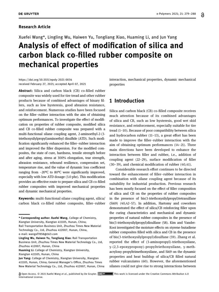 Analysis of Effect of Modification of Si & CB Co-Filled Rubber ...
