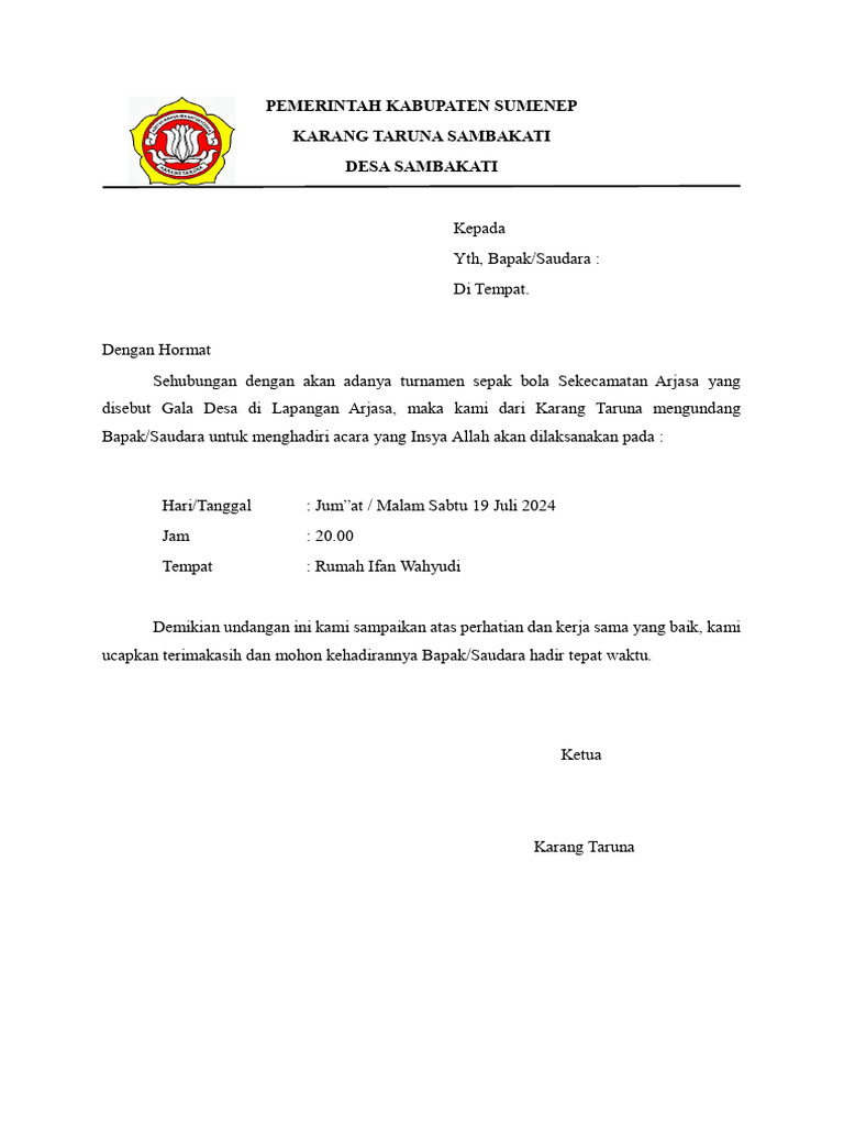 Undangan Rapat Turnamen | PDF