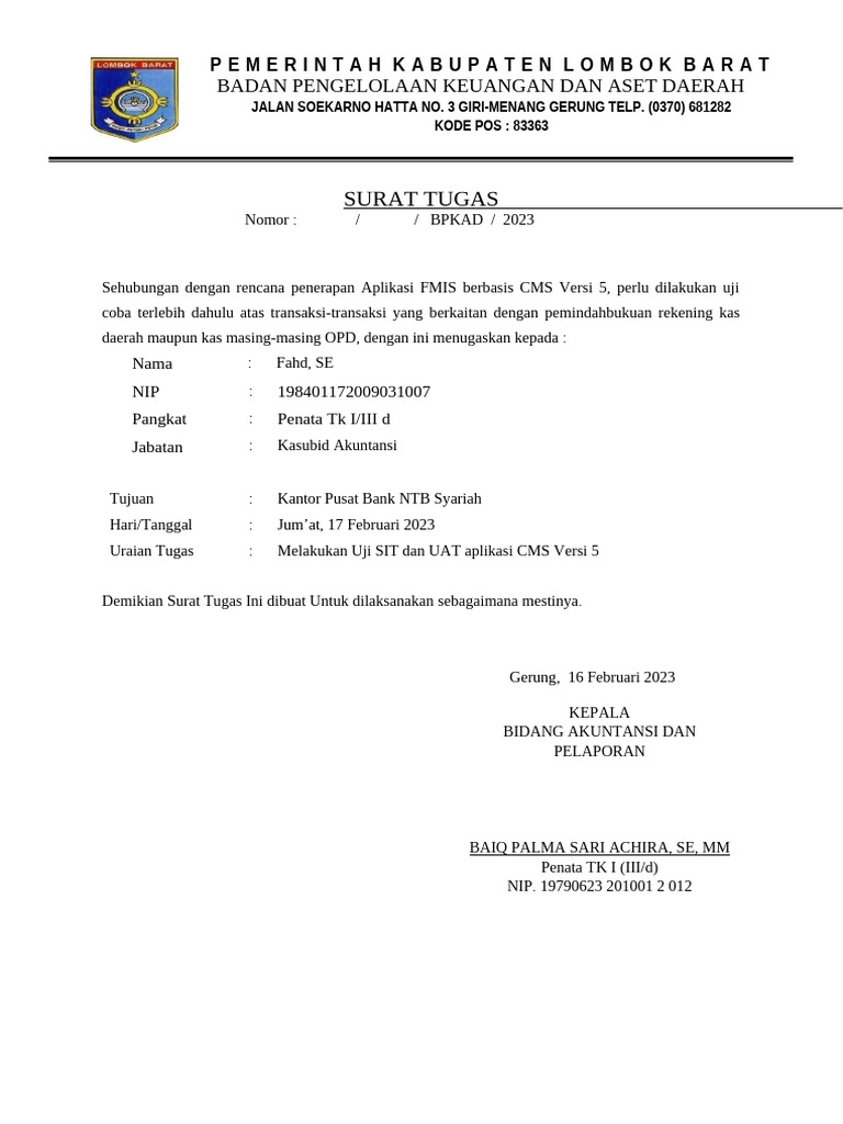 Surat Tugas 2023-1 | PDF