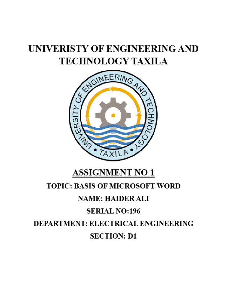 Univeristy of Engineering and Technology Taxila: Assignment No 1 | PDF
