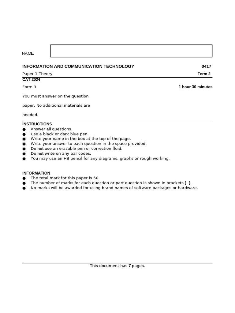 Ict Test Paper 1 | PDF