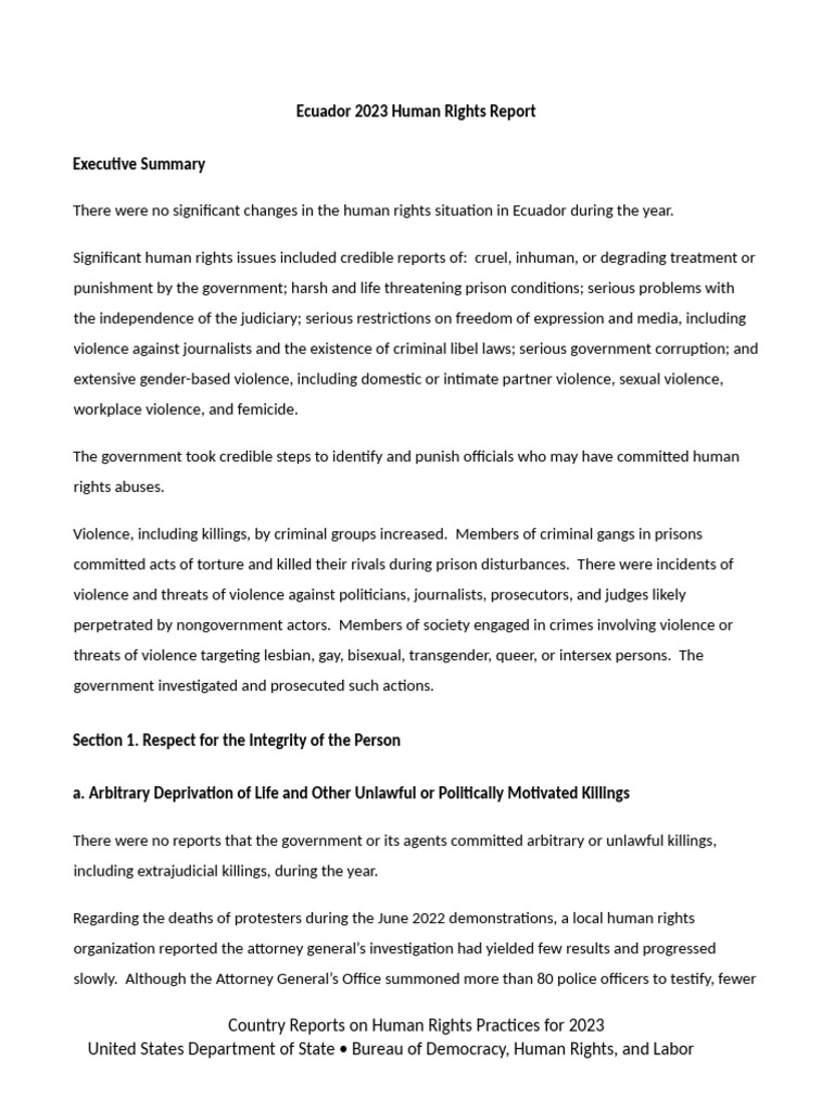 Ecuador 2023 Human Rights Report | PDF