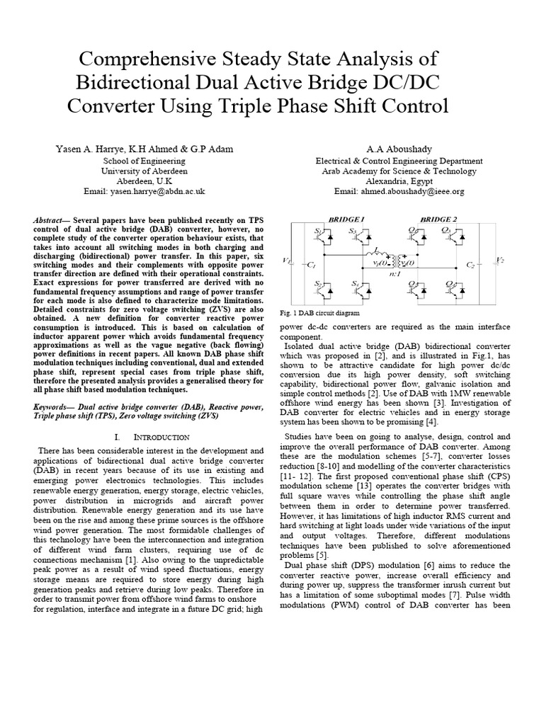 Comprehensive Steady State Analysis Of Bidirectional Dual Active Bridge Dc Dc Converter Using