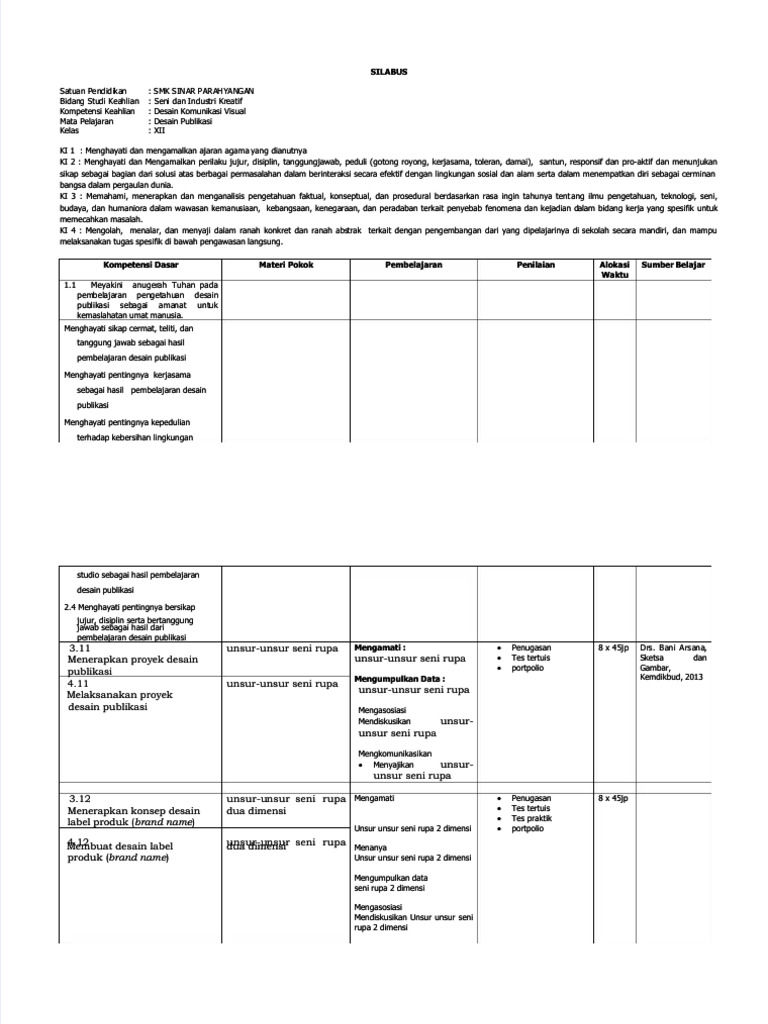 PDF Silabus Desain Publikasi Kelas 12 DKV - Compress | PDF