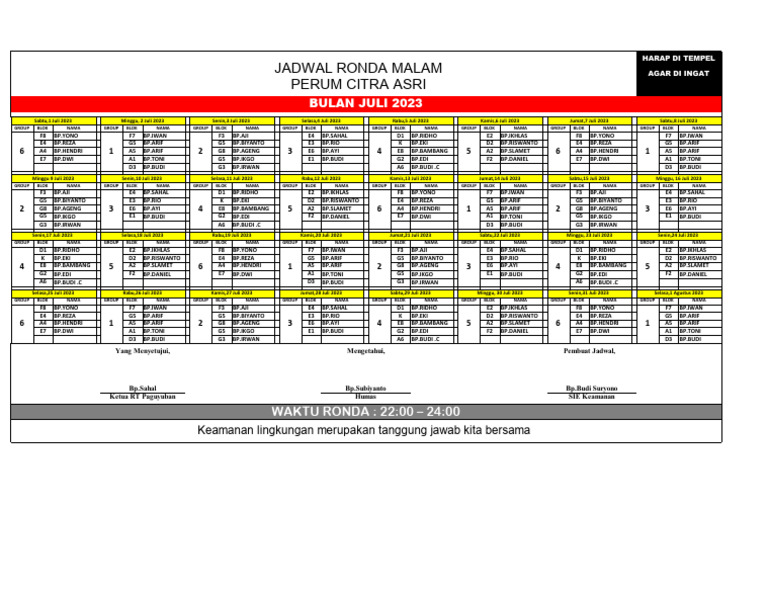Jadwal Ronda Malam Juli Ca | PDF