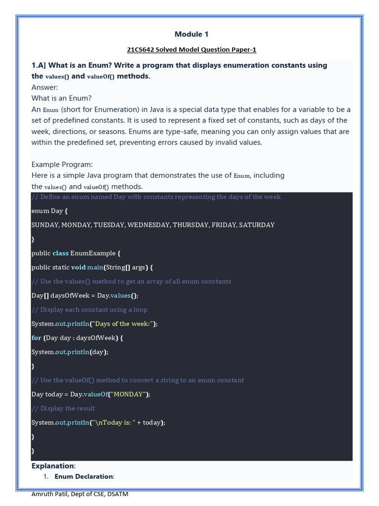 MOD1 Ajava Both Model Paper Answers | PDF