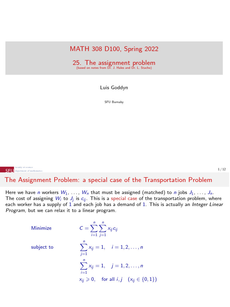 25. The assignment problem | PDF