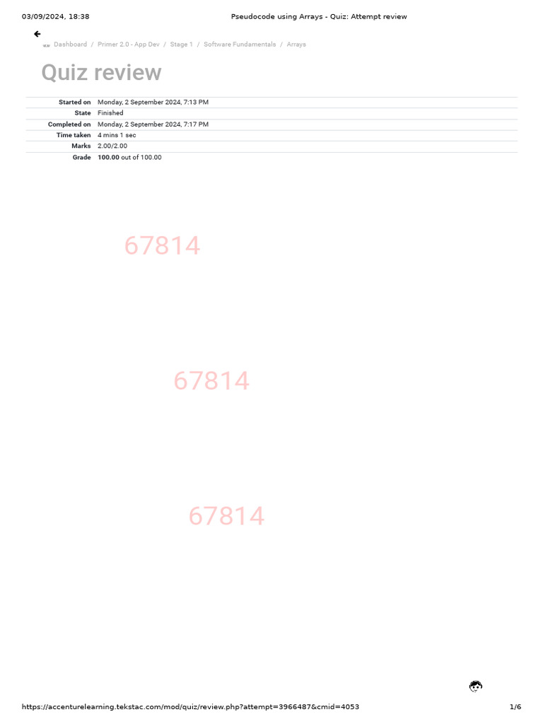 Pseudocode Using Arrays - Quiz - Attempt Review | PDF