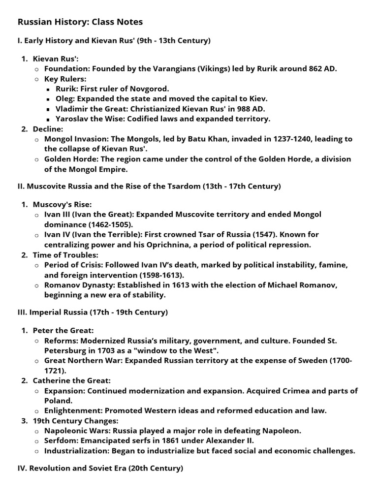 Russian History Class Notes | PDF