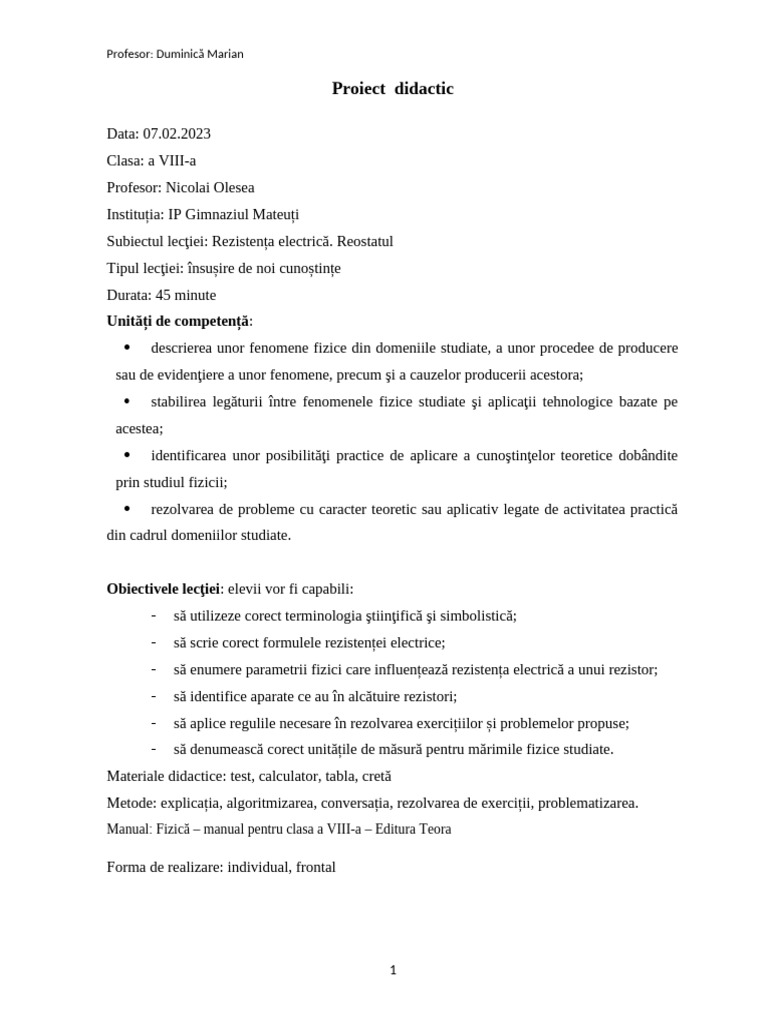 Rezistenta Electrica Cls Viii | PDF