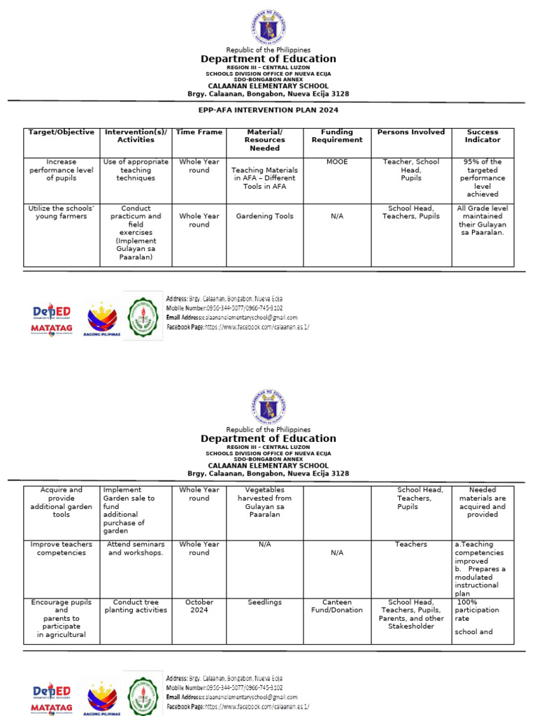 Afa-Intervention-Plan-2024 Calaanan Es | PDF