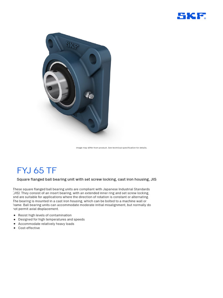 FYJ 65 TF - Ball Bearing Units - SKF | PDF | Bearing (Mechanical) | Screw