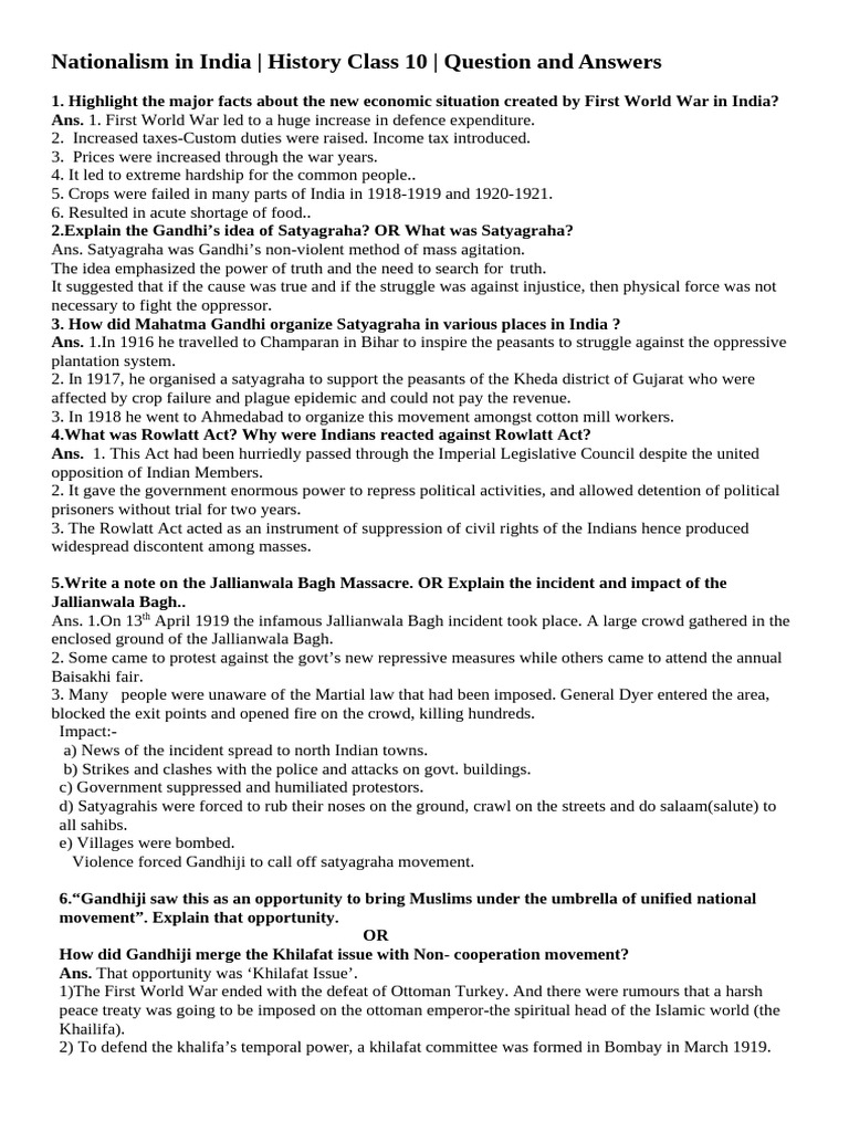 Q&A Nationalism in India 24-25 | PDF | Mahatma Gandhi | Indian Nationalism