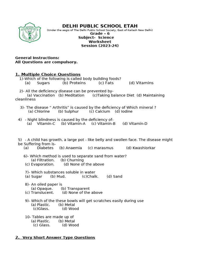 CLASS 6 SCIENCE Worksheet Docx Done | PDF