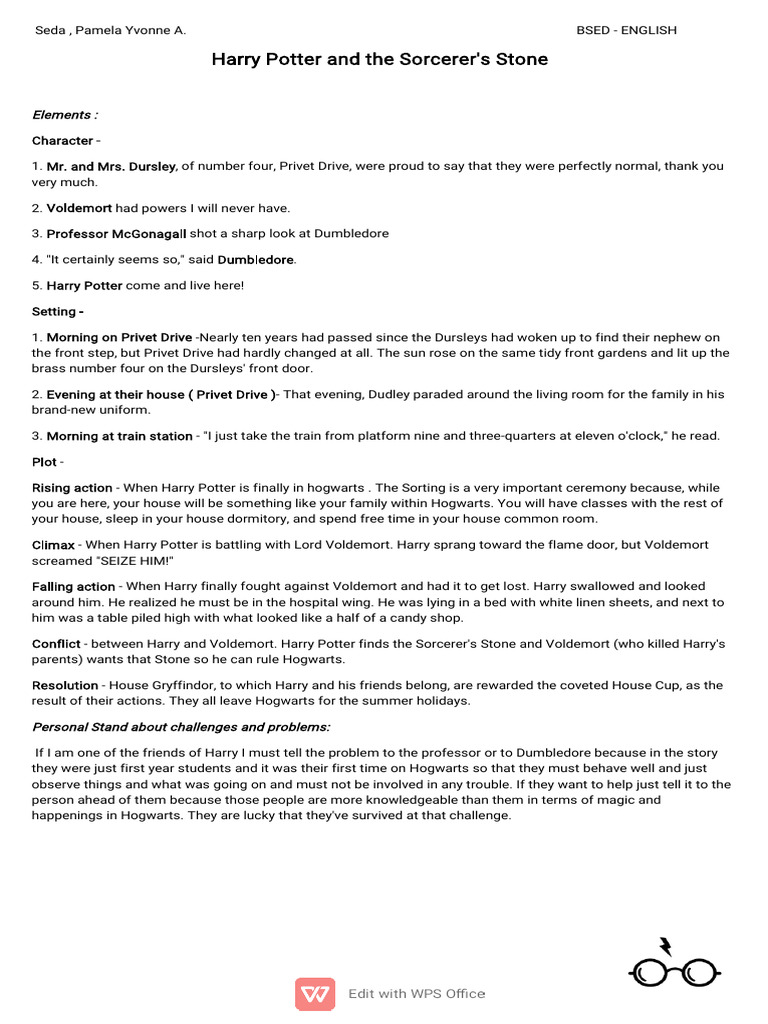 Harry Potter and The Sorcerer's Stone: Elements | PDF