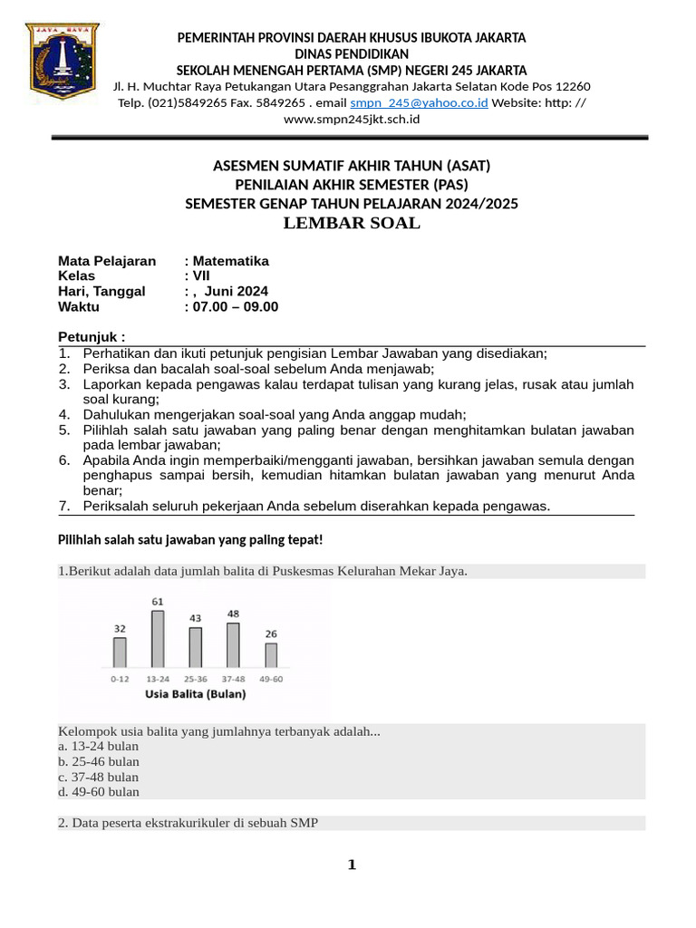 Soal Asat MTK Klas Vii | PDF