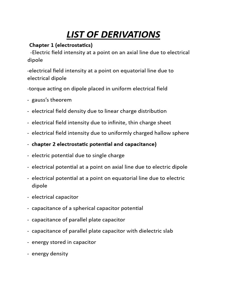 List of Derivations | PDF
