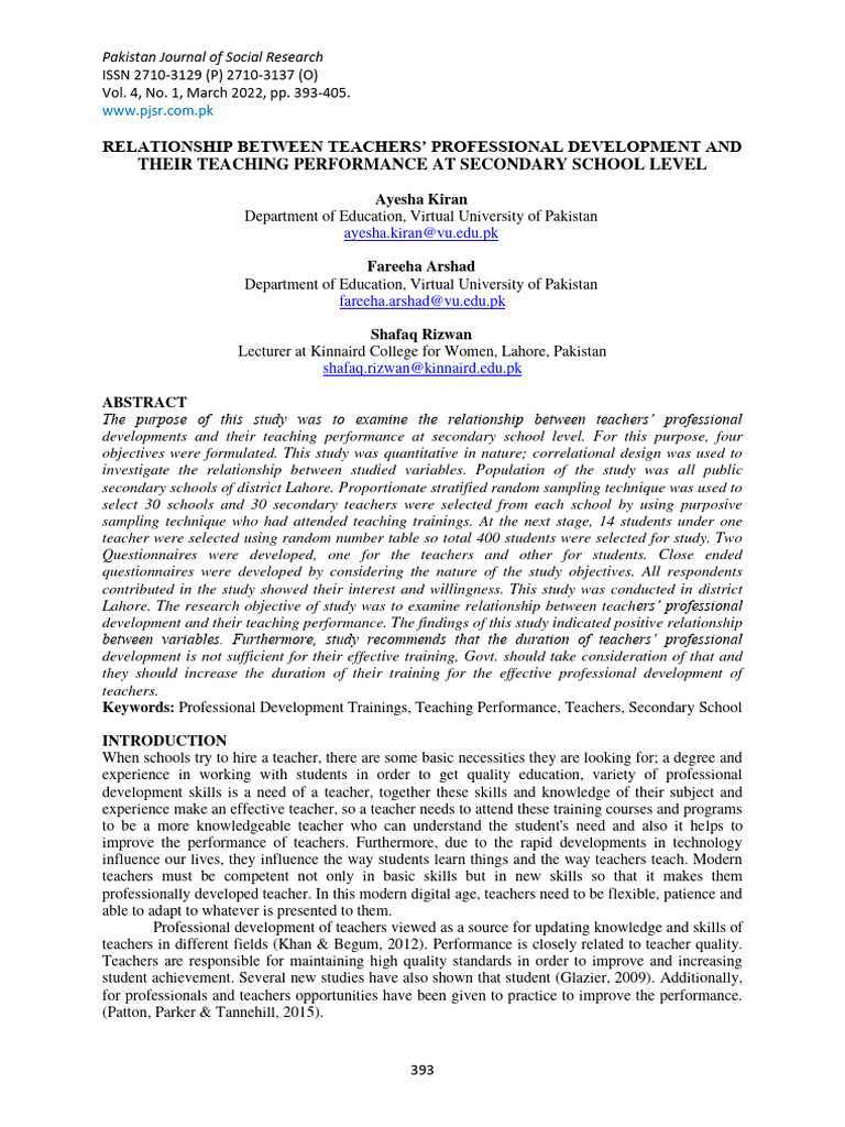 Relationship Between Teachers Profession | PDF