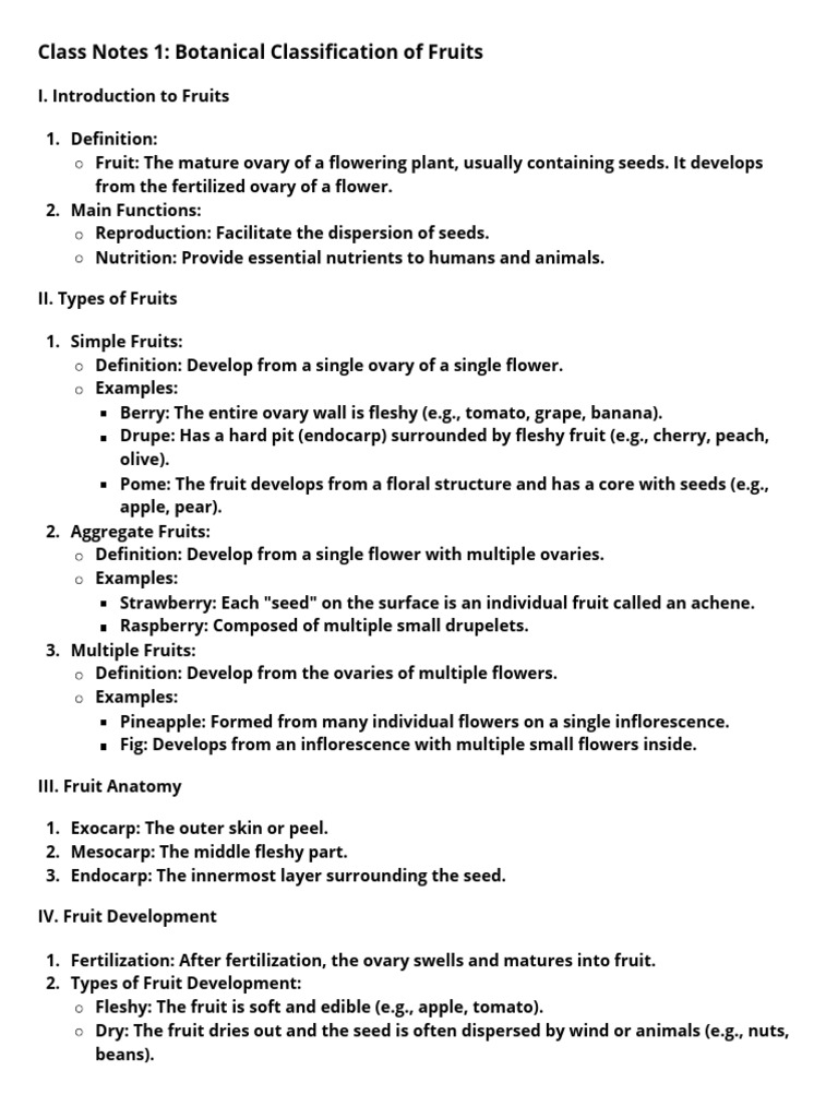 Class Notes 1 Botanical Classification of Fruits | PDF
