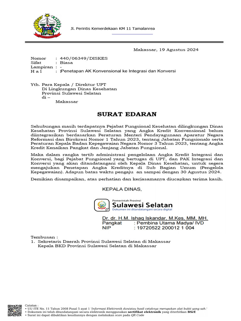 Surat Edaran Angka Kredit Kenaikan Pangkat Dan Jenjang Jabatan Fungsional. | PDF