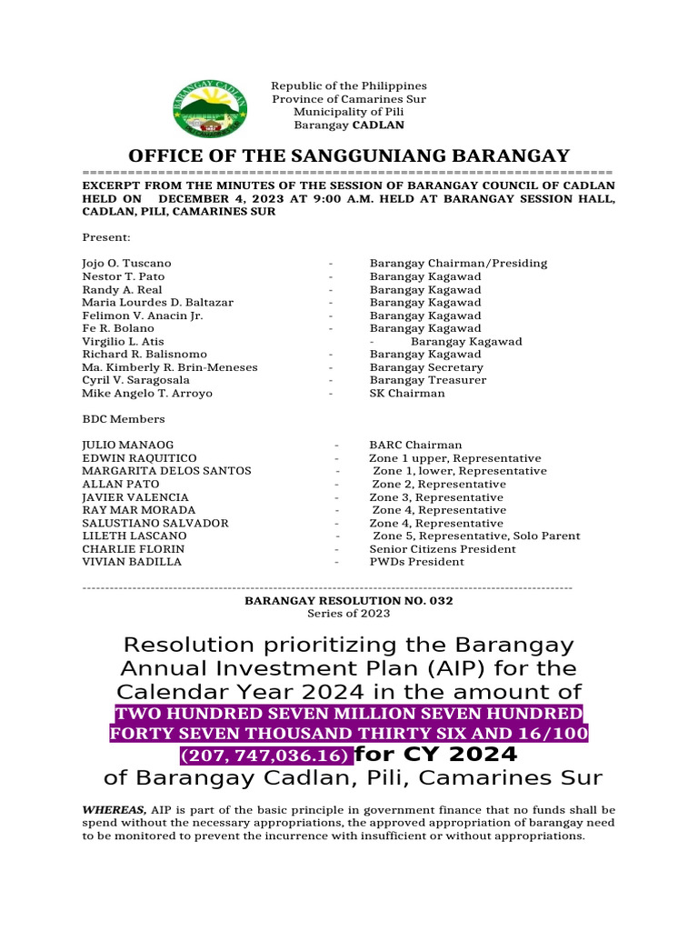 Resolution No. 032 - Prioritize Aip 2024 | PDF