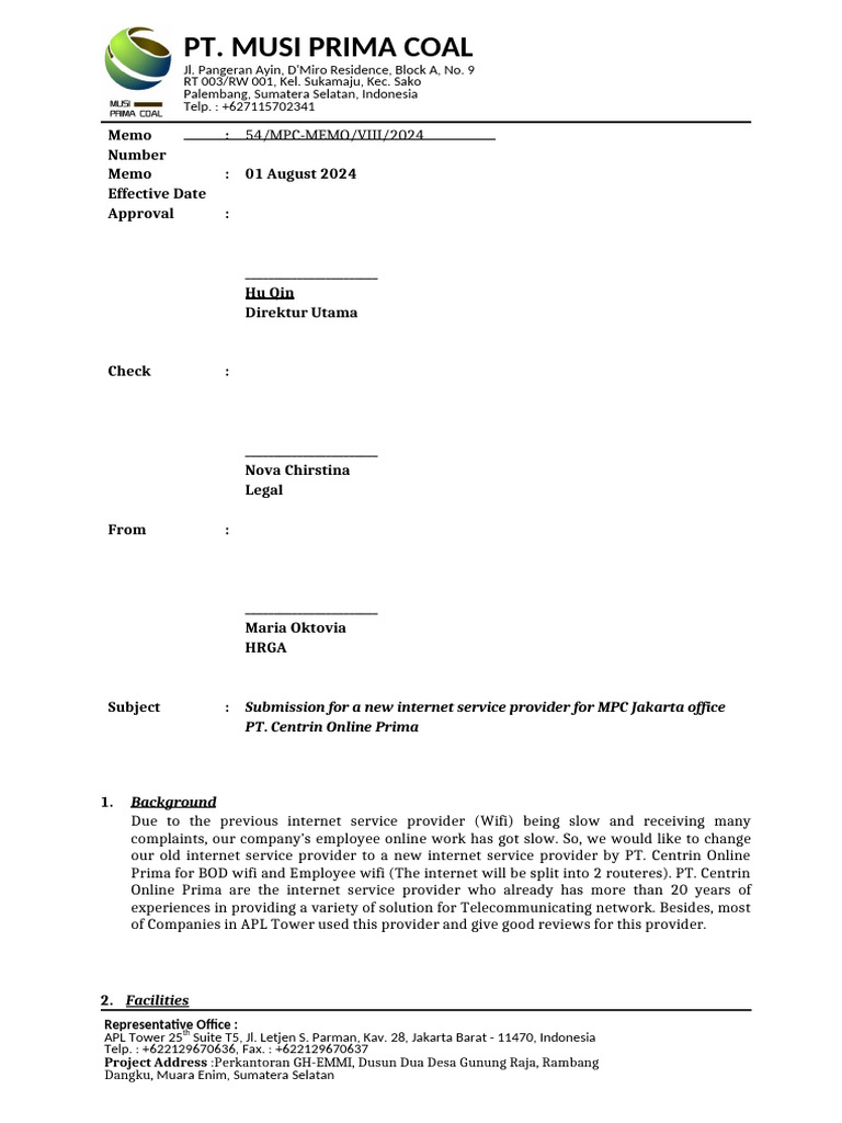 MEMO - Submission New Internet Service Provider | PDF