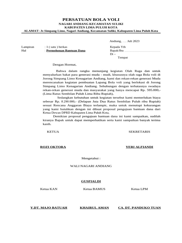Proposal Pembangunan Lapangan Voli | PDF