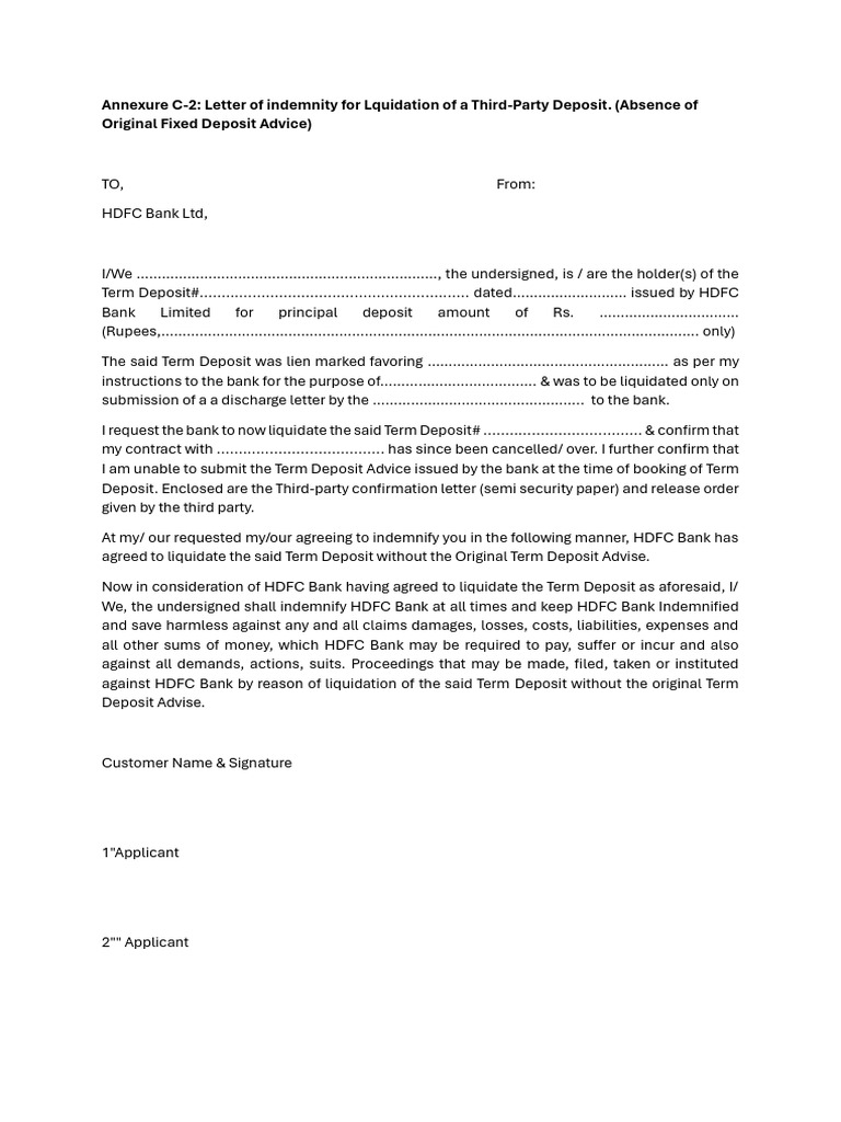 Annexure C Release of FD Fixed Deposit Format | PDF