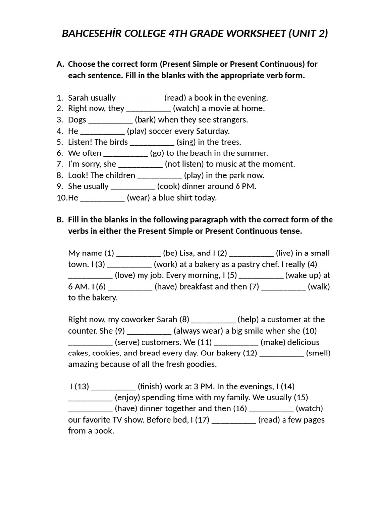 UNIT 2 PRESENT SİMPLE VS CONT. | PDF