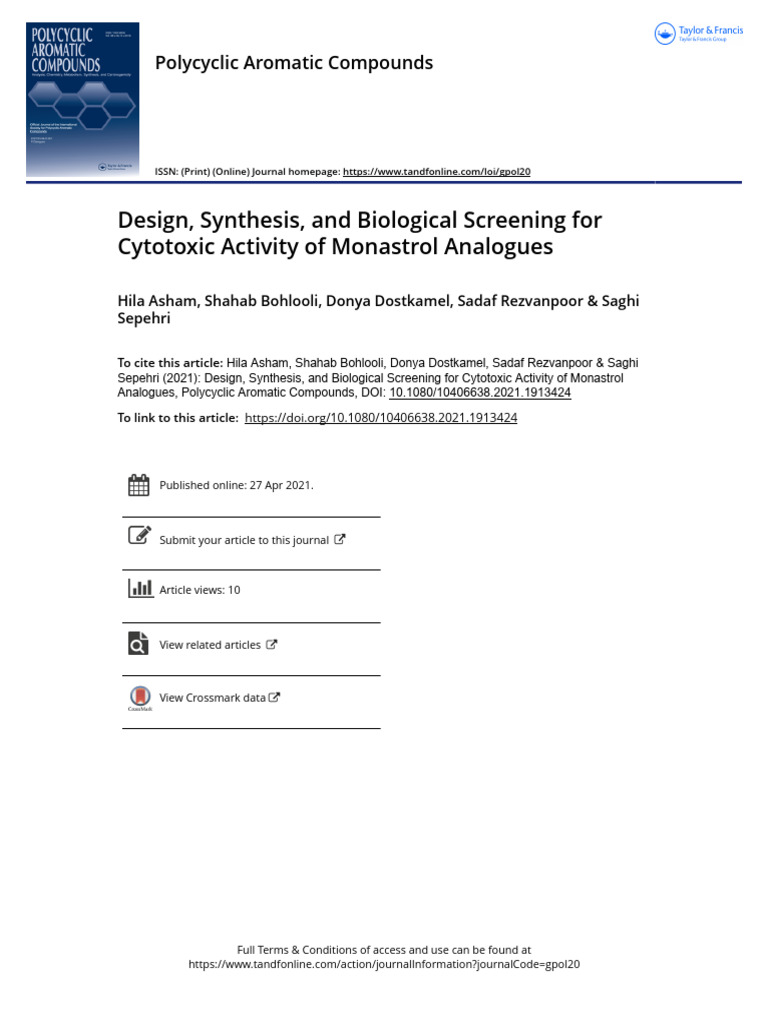 Design, Synthesis, and Biological Screening For Cytotoxic Activity of Monastrol Analogues | PDF