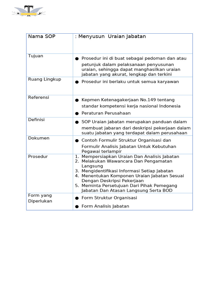 SOP - Penyusunan Uraian Jabatan | PDF