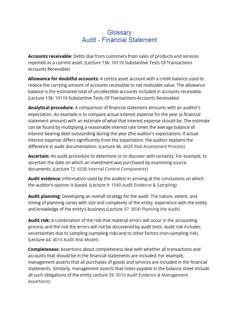 Glossary+-+Audit+-+Financial+Statement | PDF