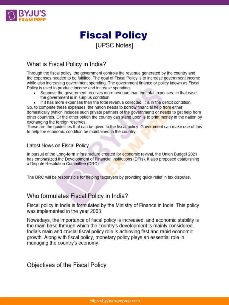 Fiscal Policy Upsc Notes 93 | PDF