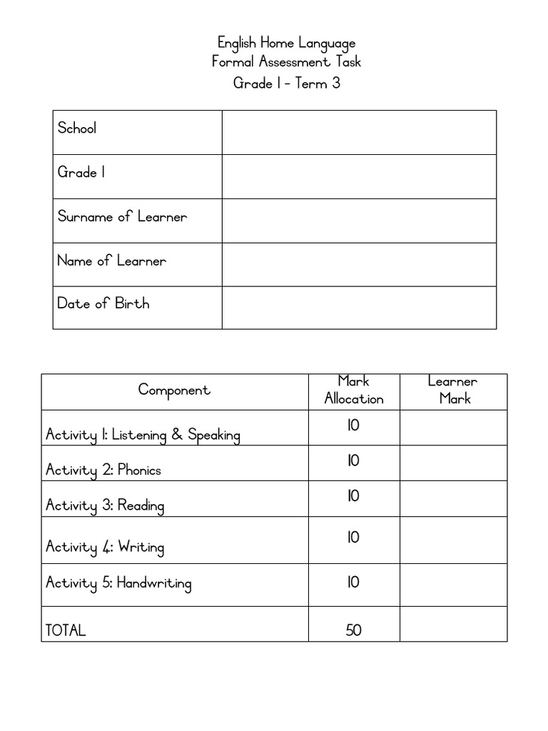Assessment Task EHL Grade 1 Term 3 | PDF