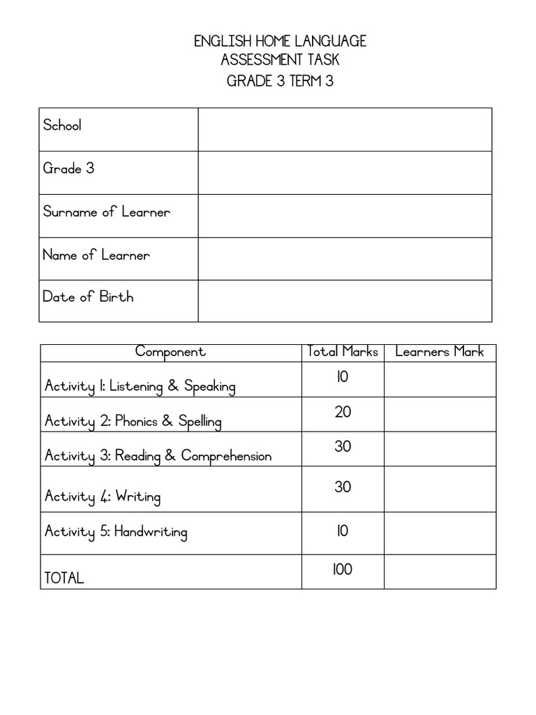 Assessment Task EHL Grade 3 Term 3 2024 | PDF