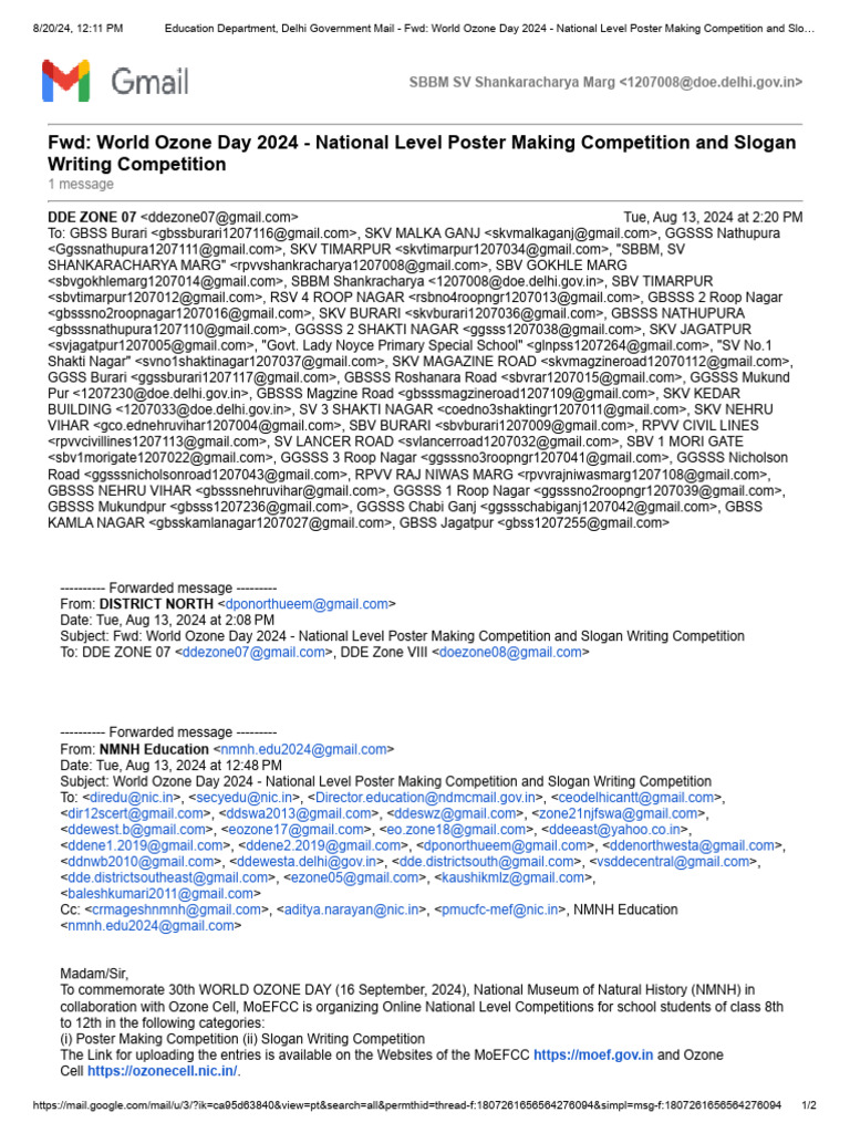 Education Department, Delhi Government Mail - FWD - World Ozone Day ...