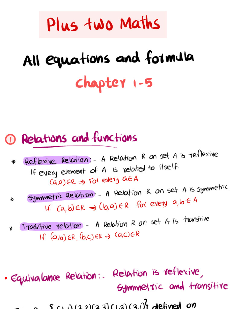 Plus Two Maths - All Equations - Onam Exam Important Questions | PDF