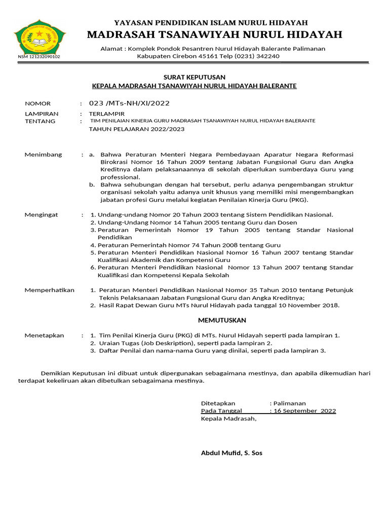 Contoh SK Tim PKG 2 | PDF