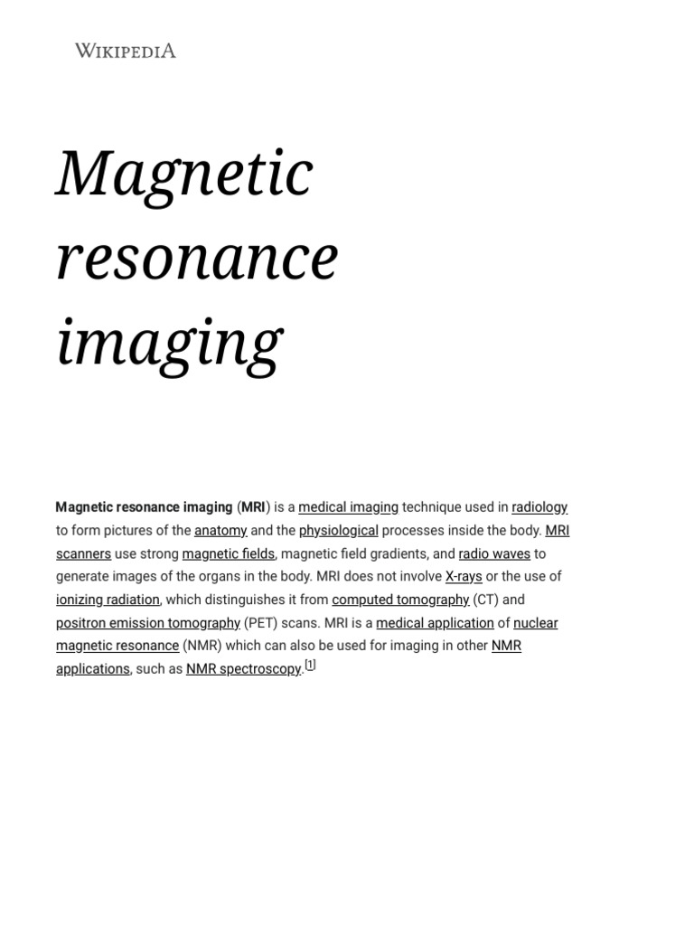 Magnetic Resonance Imaging - Wikipedia | PDF | Magnetic Resonance ...