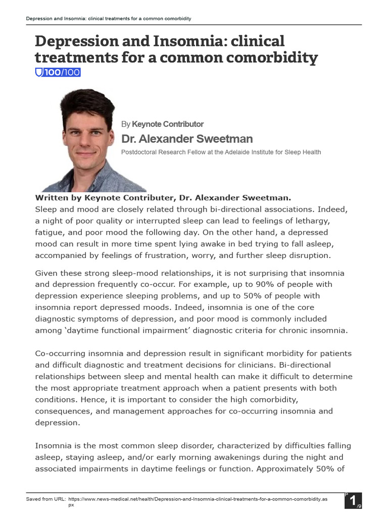 Depression and Insomnia Clinical Treatments For A Common Comorbidity | PDF