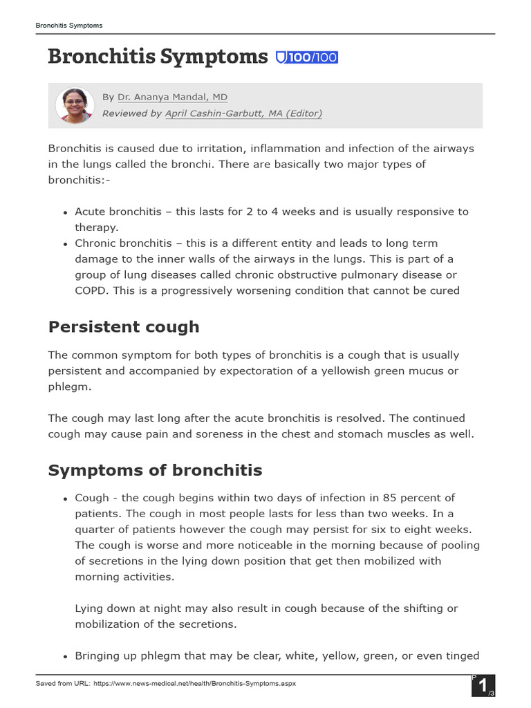 Bronchitis Symptoms | PDF