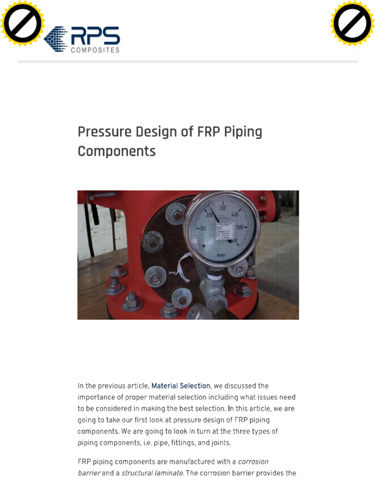 Pressure Design of FRP Piping Components - RPS Composites | PDF