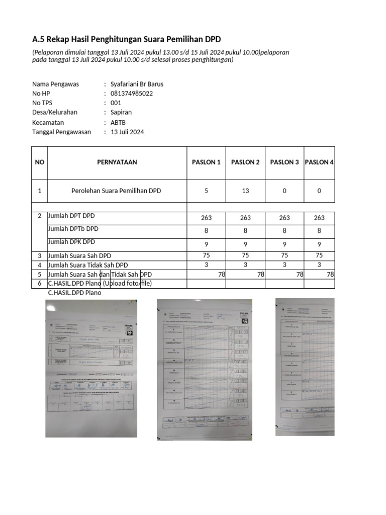 Form A.5 - Rekap Hasil Penghitungan Suara PPWP | PDF