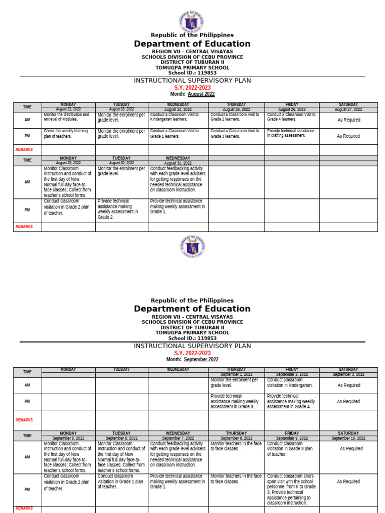 Instructional Supervisory Plan 2022-2023 | PDF | Teachers | Classroom