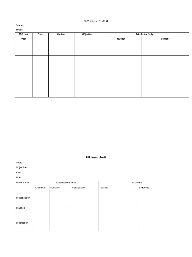 Samples of Scheme of Work and Lesson Plann PPP | PDF