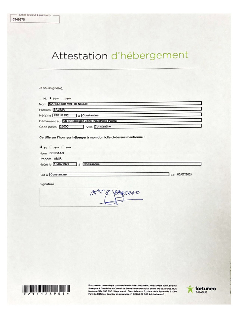 Att Hébergement CNI Justif | PDF